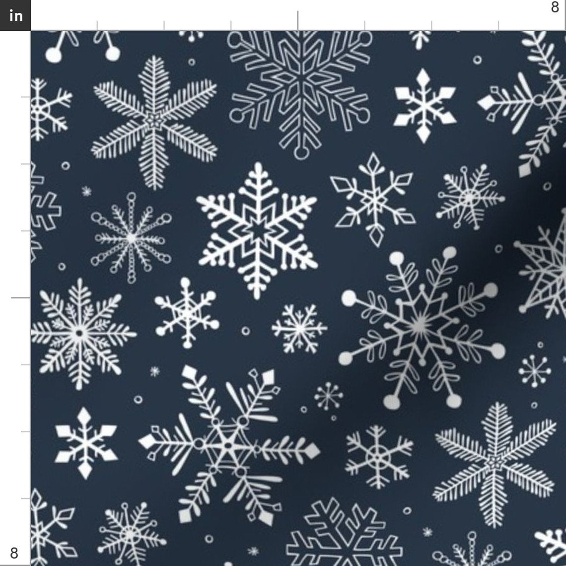 Snowflakes Fabric Snowflakes Christmas Holiday on Dark Blue - Etsy