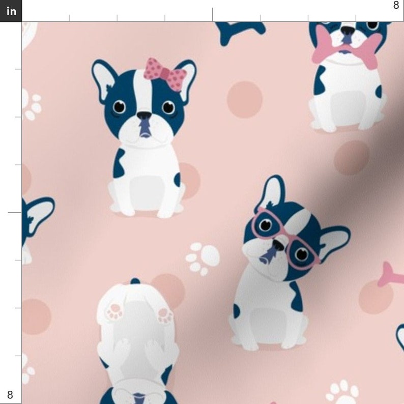 Frenchie Fabric Frenchie Pink French Bulldog by Ewa | Etsy