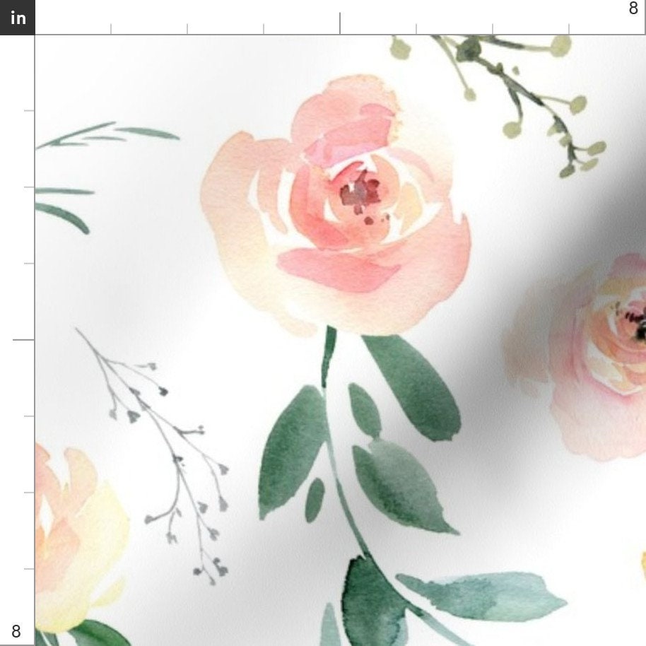 Pink Watercolor Floral Fabric Blush Watercolor Floral by - Etsy