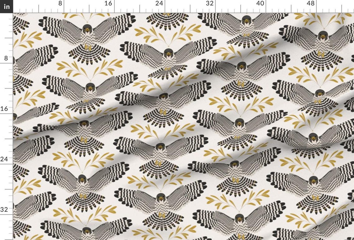 Bird Wingspan Fabric - Comeback Peregrine Falcon by Garabateo - White ...