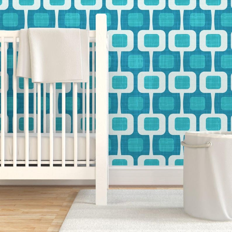Turquoise Mod Peel and Stick Wallpaper - Mid Century Modern Retro 1960s ...
