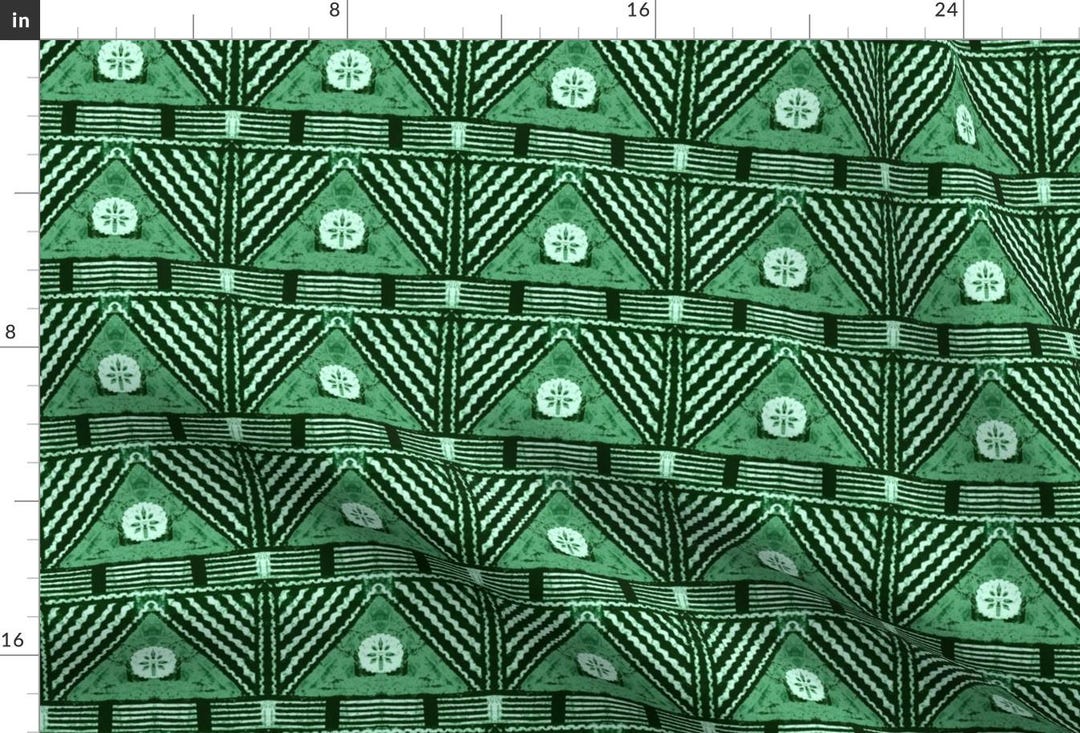 Fiji Green Geometric Illustration Fabric - Fijian Tapa 246 by ...