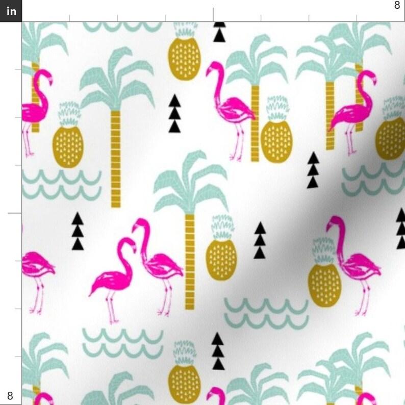 Pineapple Fabric Flamingo Tropical Palm Tree Summer Beach | Etsy