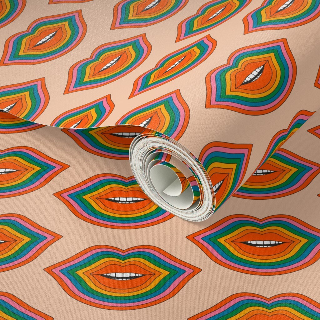 Retro Lips Wallpaper Pop Lips // Bright by Circa78designs - Etsy