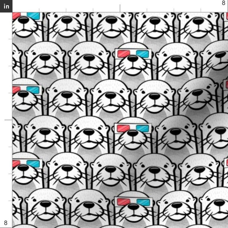 Otter Fabric Small Scale One Cool Otter Monochrome With 3d - Etsy