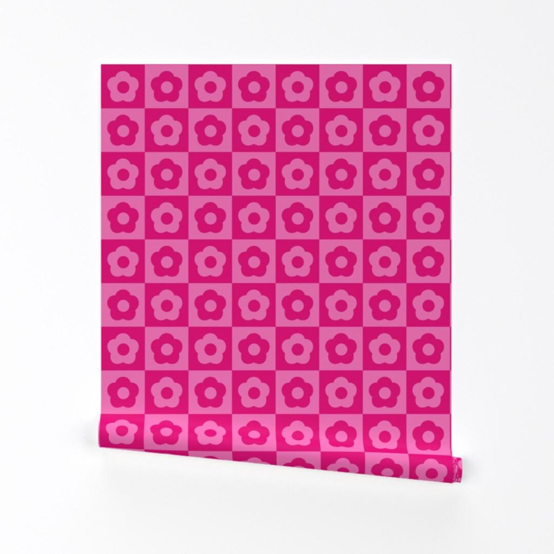 Hot Pink Checks Removable Peel and Stick Wallpaper - Bright Vintage Y2k ...