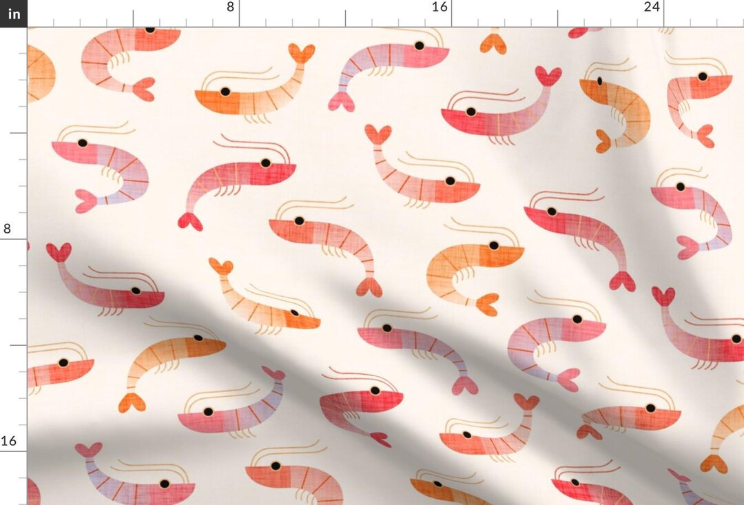 Cute Shrimp Apparel Fabric - Shrimps on Cream by Heleenvanbuul - Boho ...