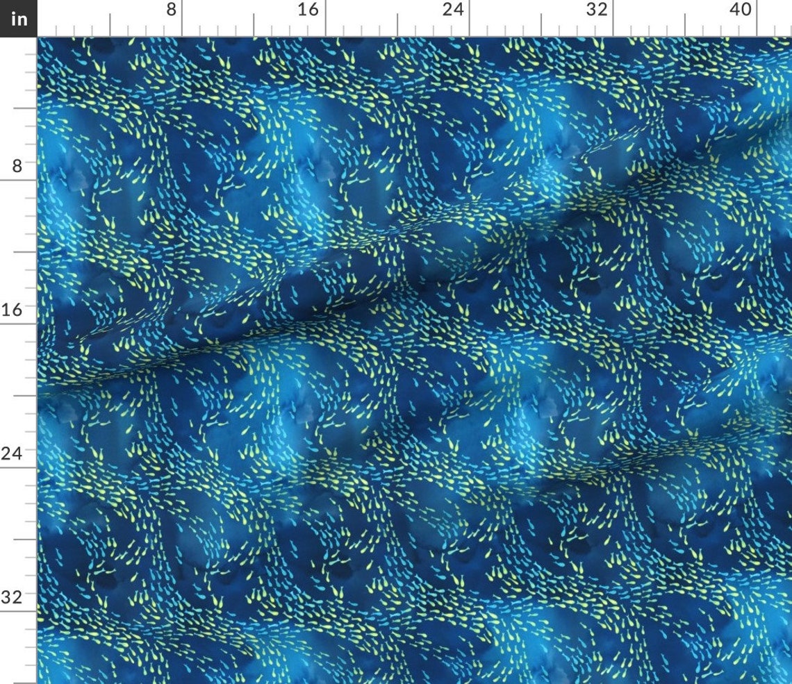 Abstract Ocean Fabric Shoal of Fish by Marketa Stengl - Etsy