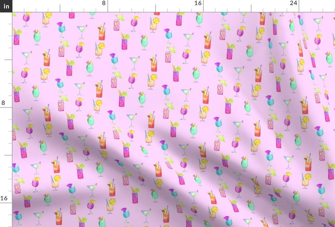 Pink Cocktails Night Drinks Pattern Fabric - Cocktails Pink by Erinanne ...
