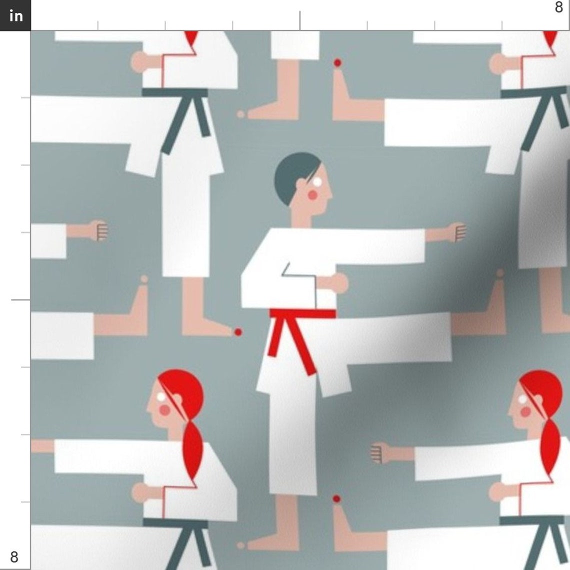 Gray Karate Fabric Karate Moves Kicks Gray by Dalightdesign - Etsy