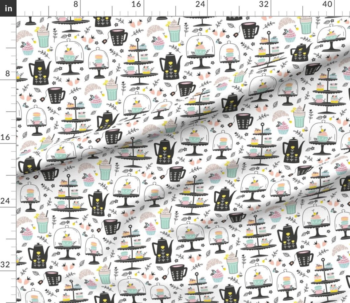 Pastel Cafe Fabric Nordic Coffee House Meets French Cafe by - Etsy