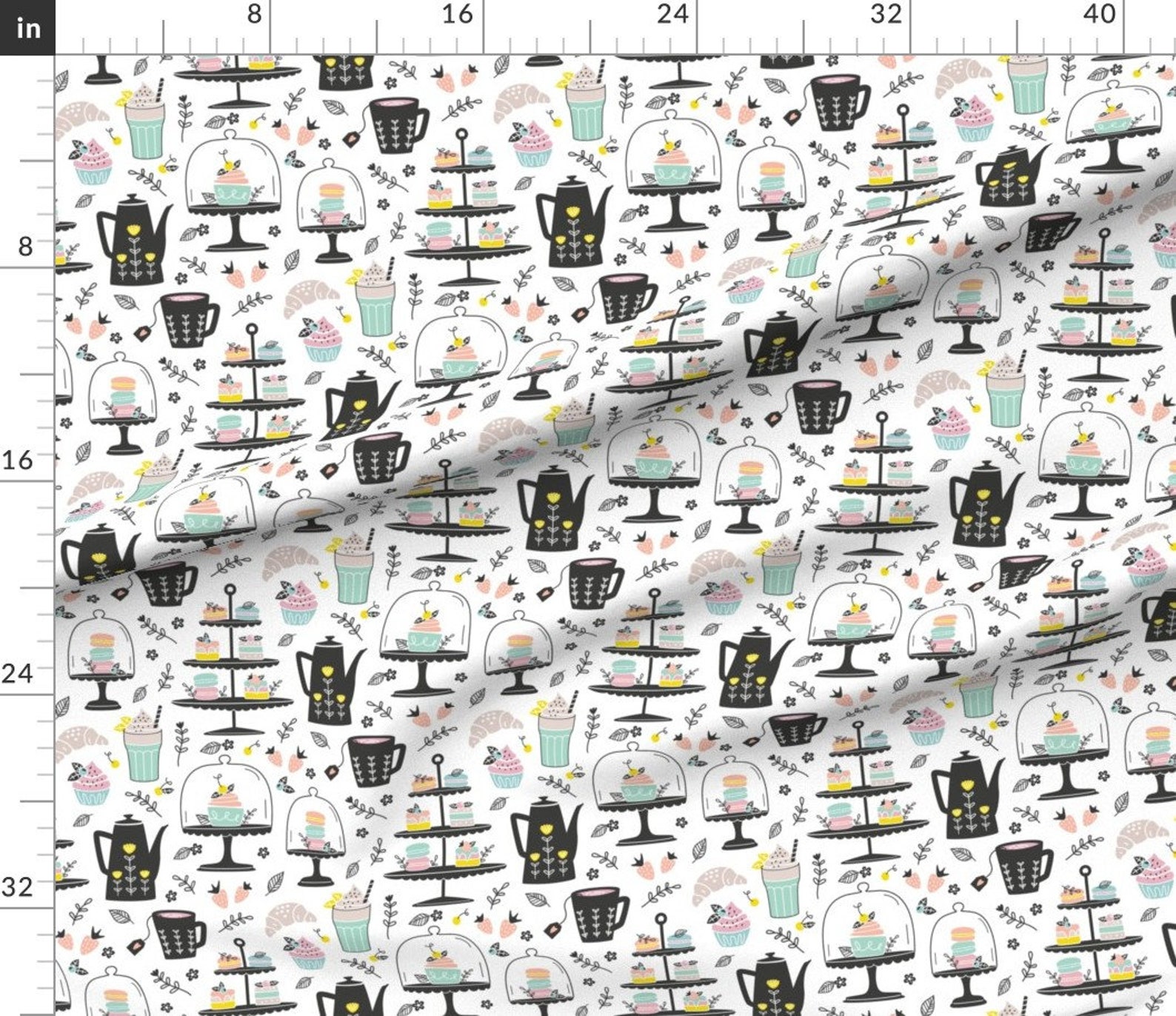 Pastel Cafe Fabric Nordic Coffee House Meets French Cafe by - Etsy