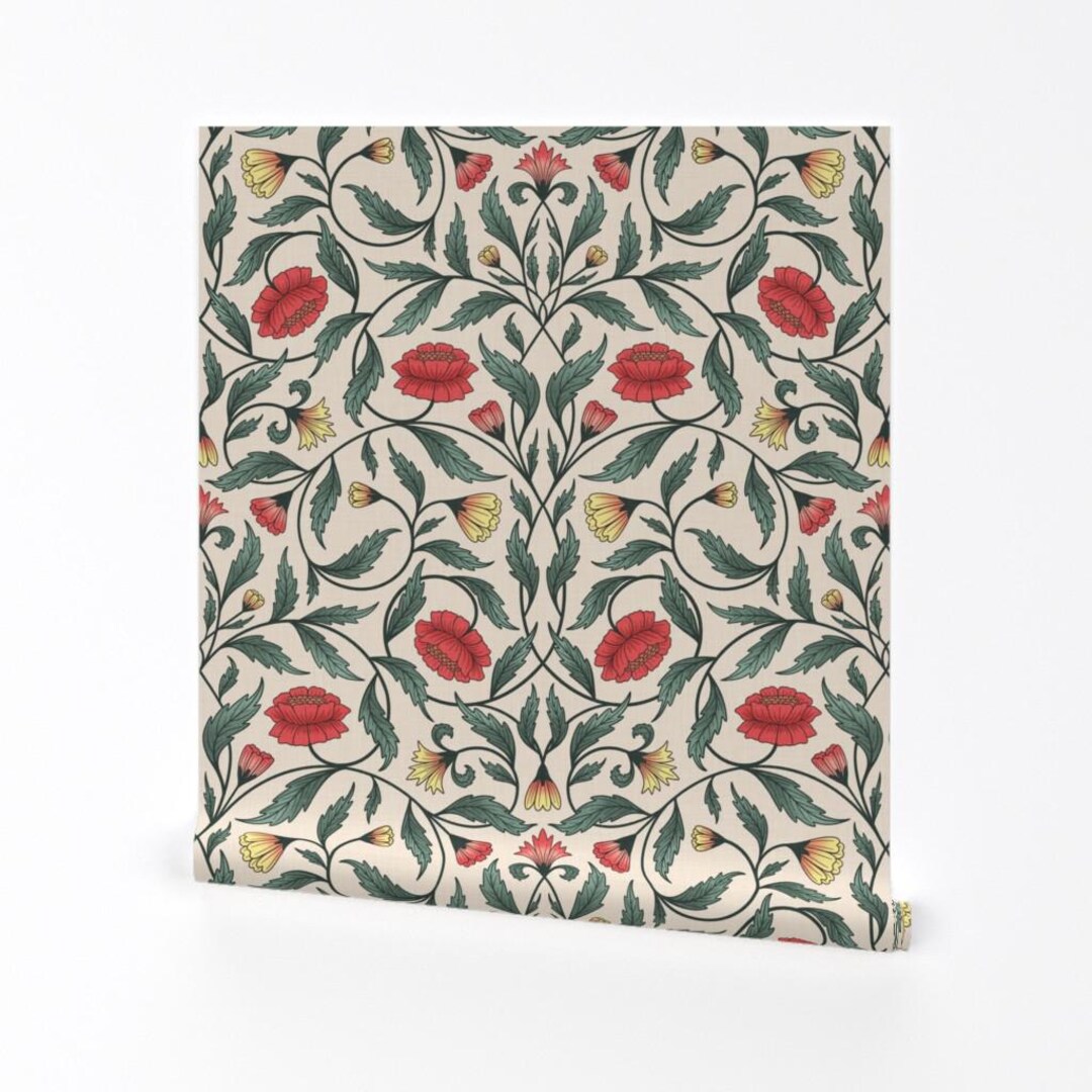 Art Nouveau Removable Peel and Stick Wallpaper - Hand Drawn Floral ...