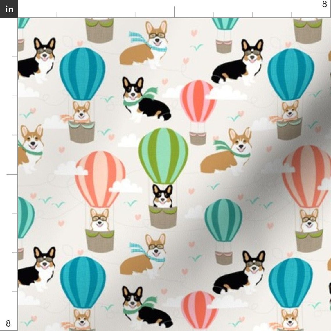 Corgi Fabric Corgi Hot Air Balloon Cute Corgi Fabric by | Etsy