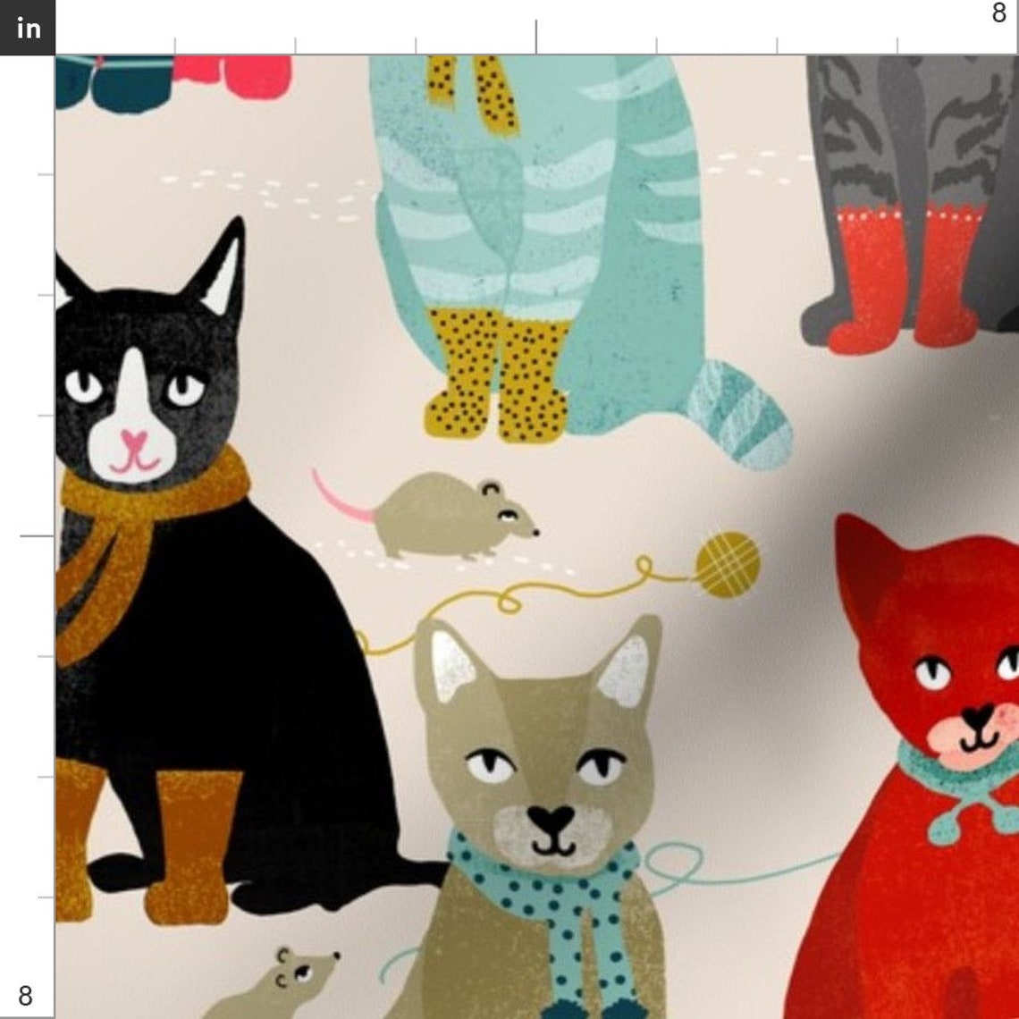 Cat Fabric Kittens in Mittens Cats in Sweaters cat | Etsy