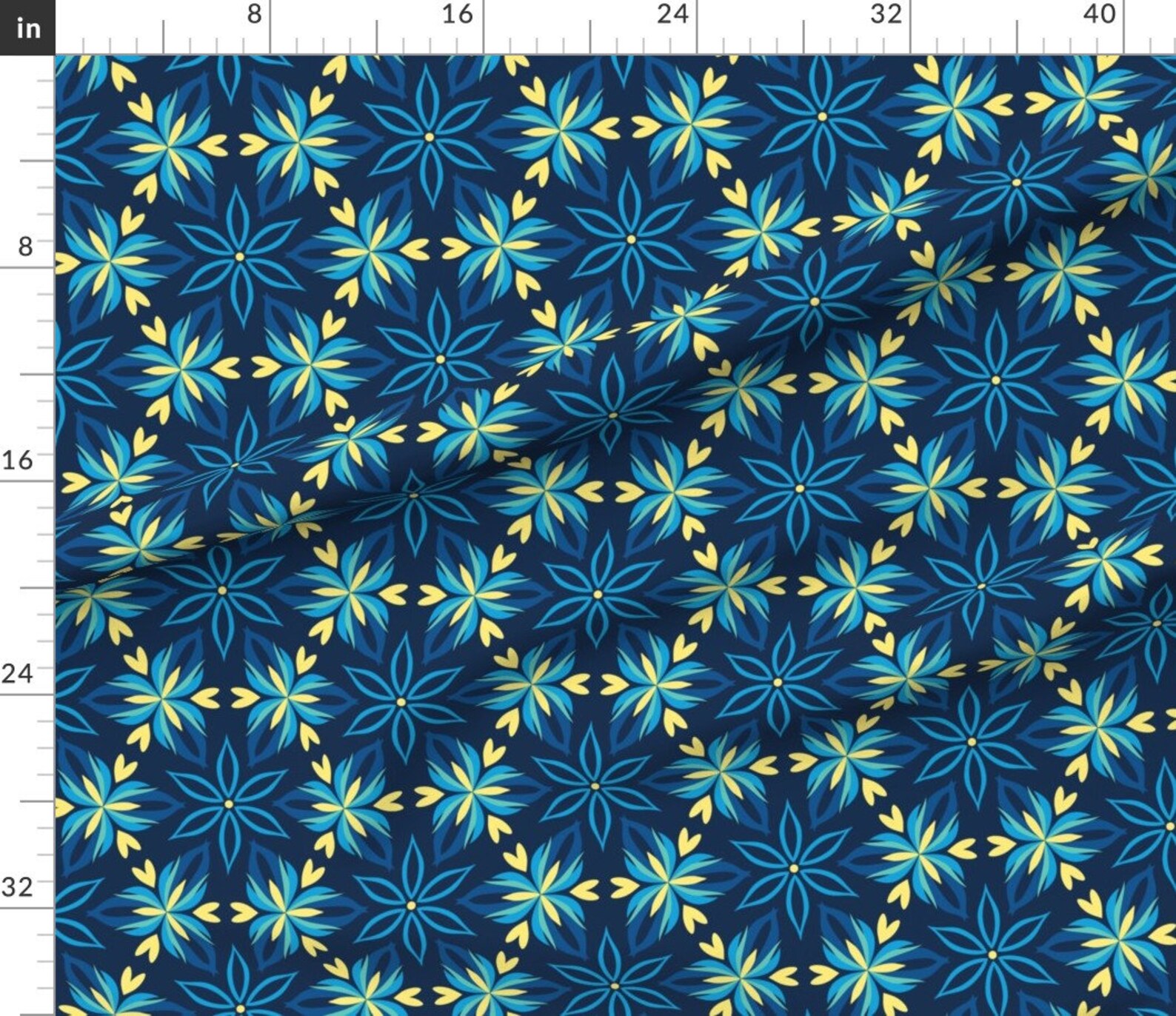 Blue Floral Kaleidoscope Fabric Blue Kaleidoscope by - Etsy