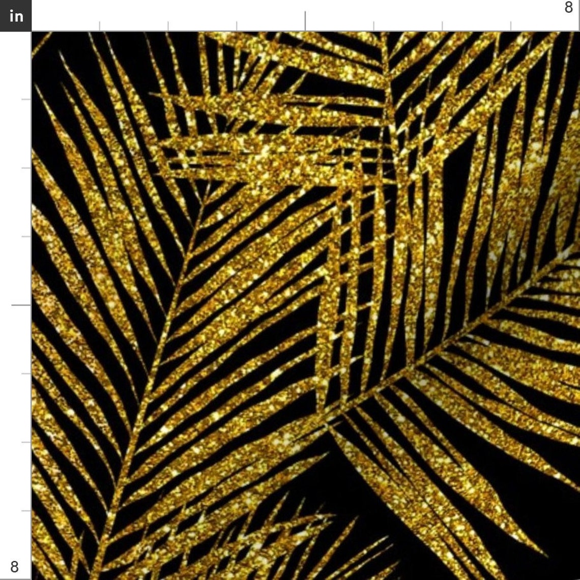 Gold Palms Fabric Gold Glitter Palm Leaves Black Large by - Etsy