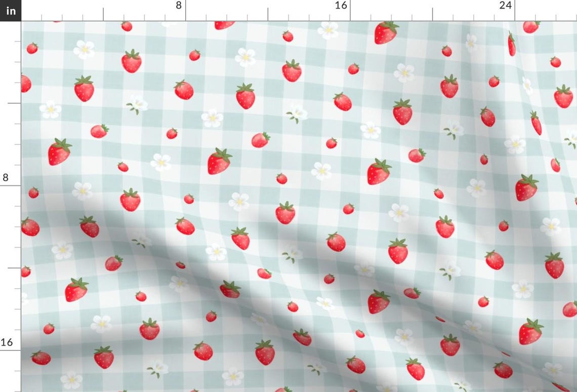 Strawberry Gingham Apparel Fabric - Strawberry Gingham by Caitie ...