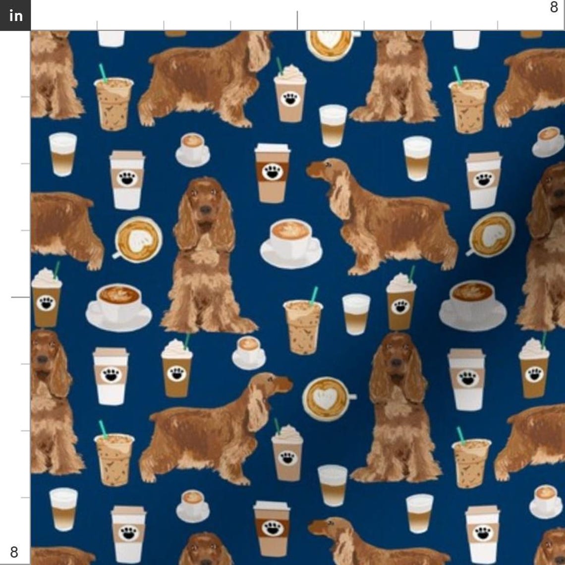 Cocker Spaniel Fabric - Cocker Spaniel Coffee Dogs and Lattes - Navy by ...