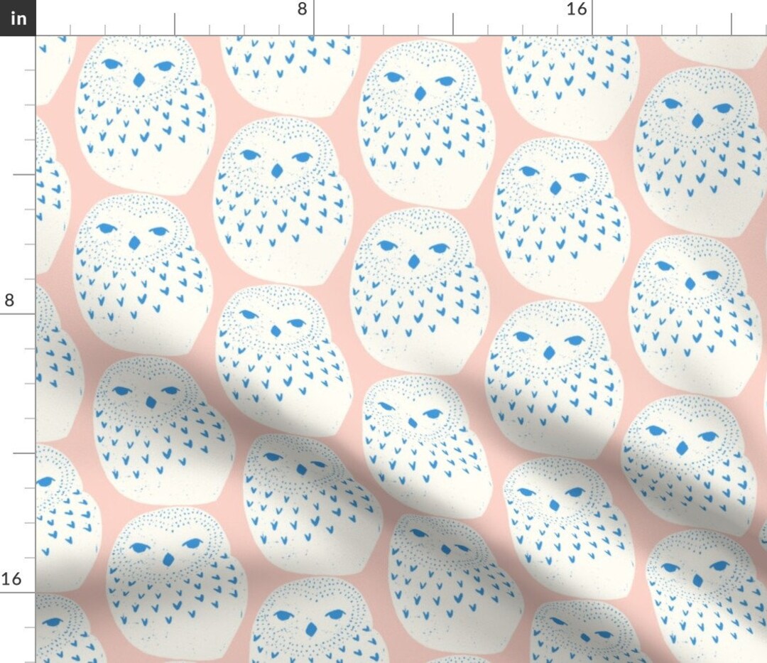 Owl Fabric Snowy Owl Pink by Littlefoxhill Owl Blush Pink - Etsy