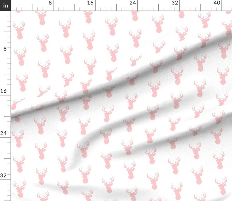 Deer Head Fabric Deer-pink/white by Sugarpinedesign Deer - Etsy
