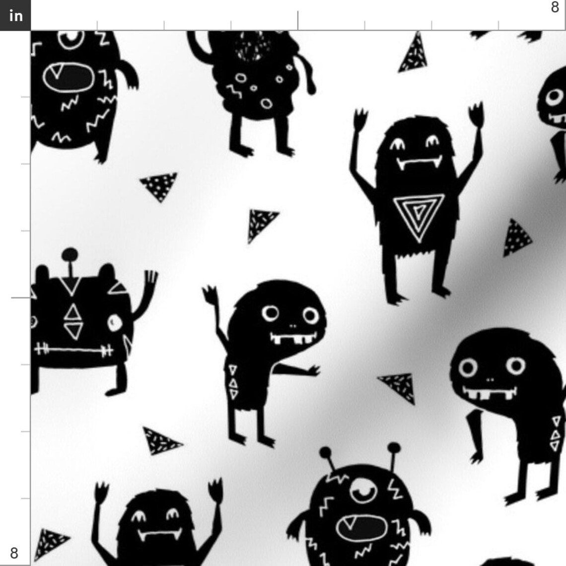 Monsters/zombies Fabric Black & White Custom Fabric by | Etsy