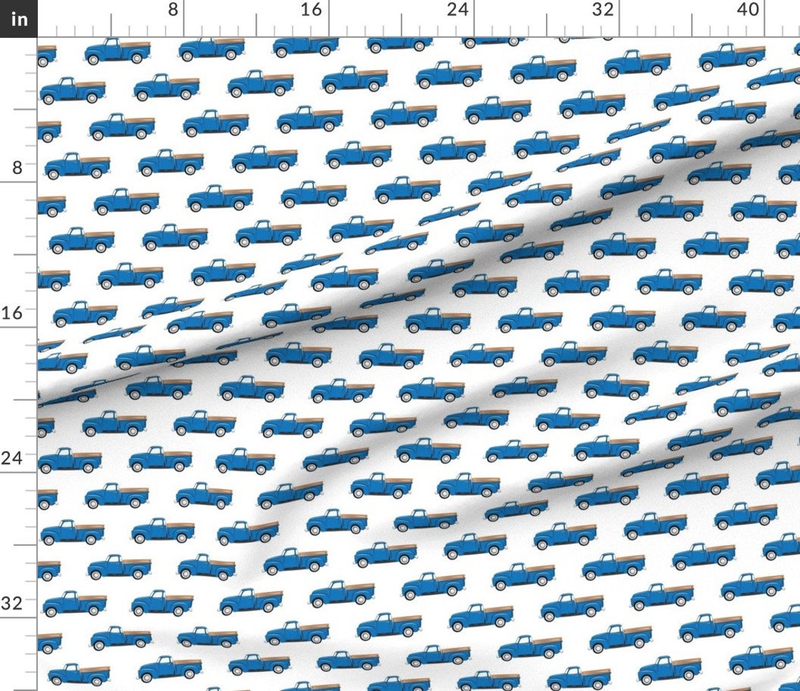 Blue Truck Fabric Vintage Trucks on White by - Etsy
