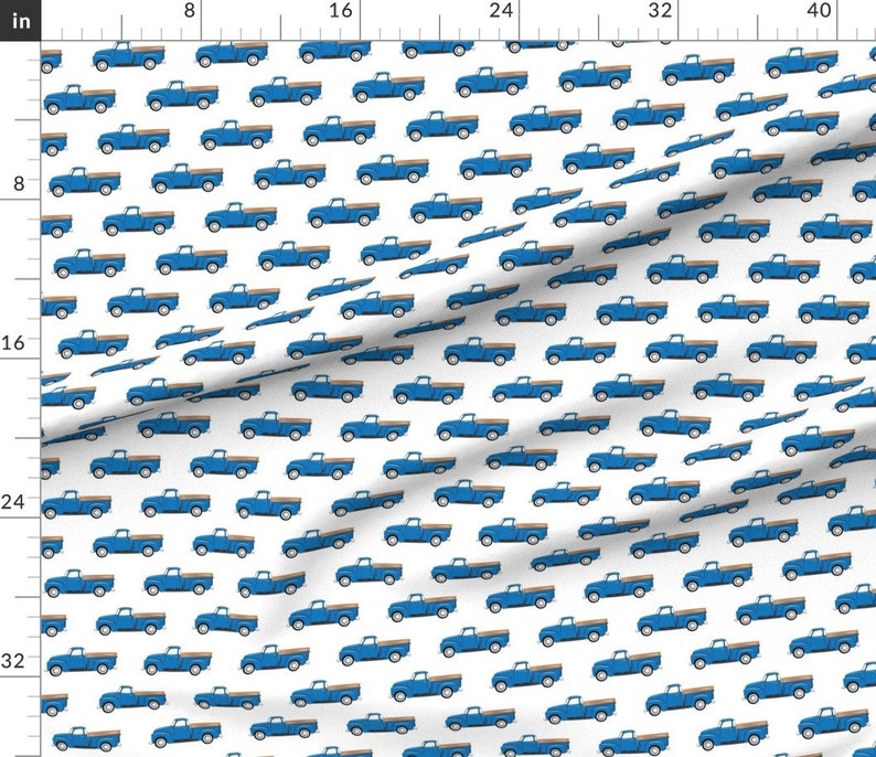 Blue Truck Fabric Vintage Trucks on White by - Etsy