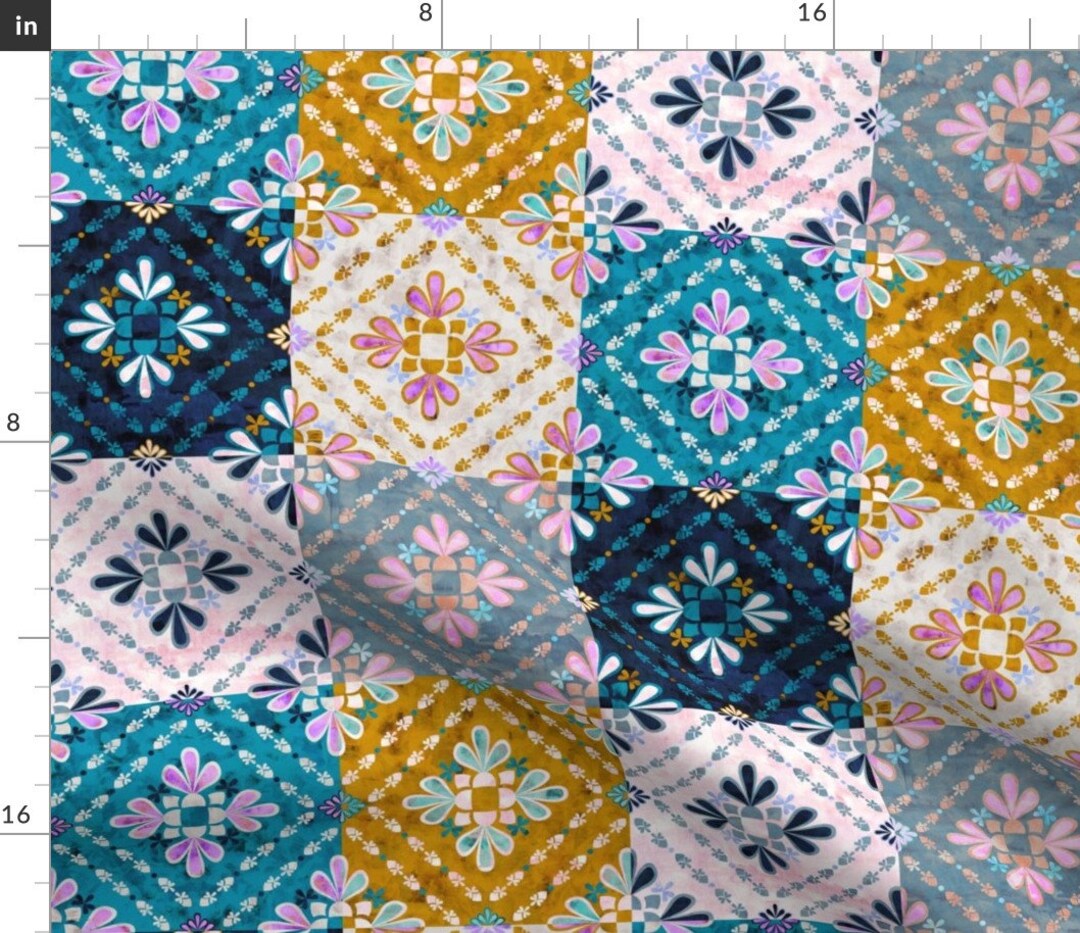 Boho Squares Colorful Cheater Quilt Fabric Boho Basic 04 Tiles Smaller ...