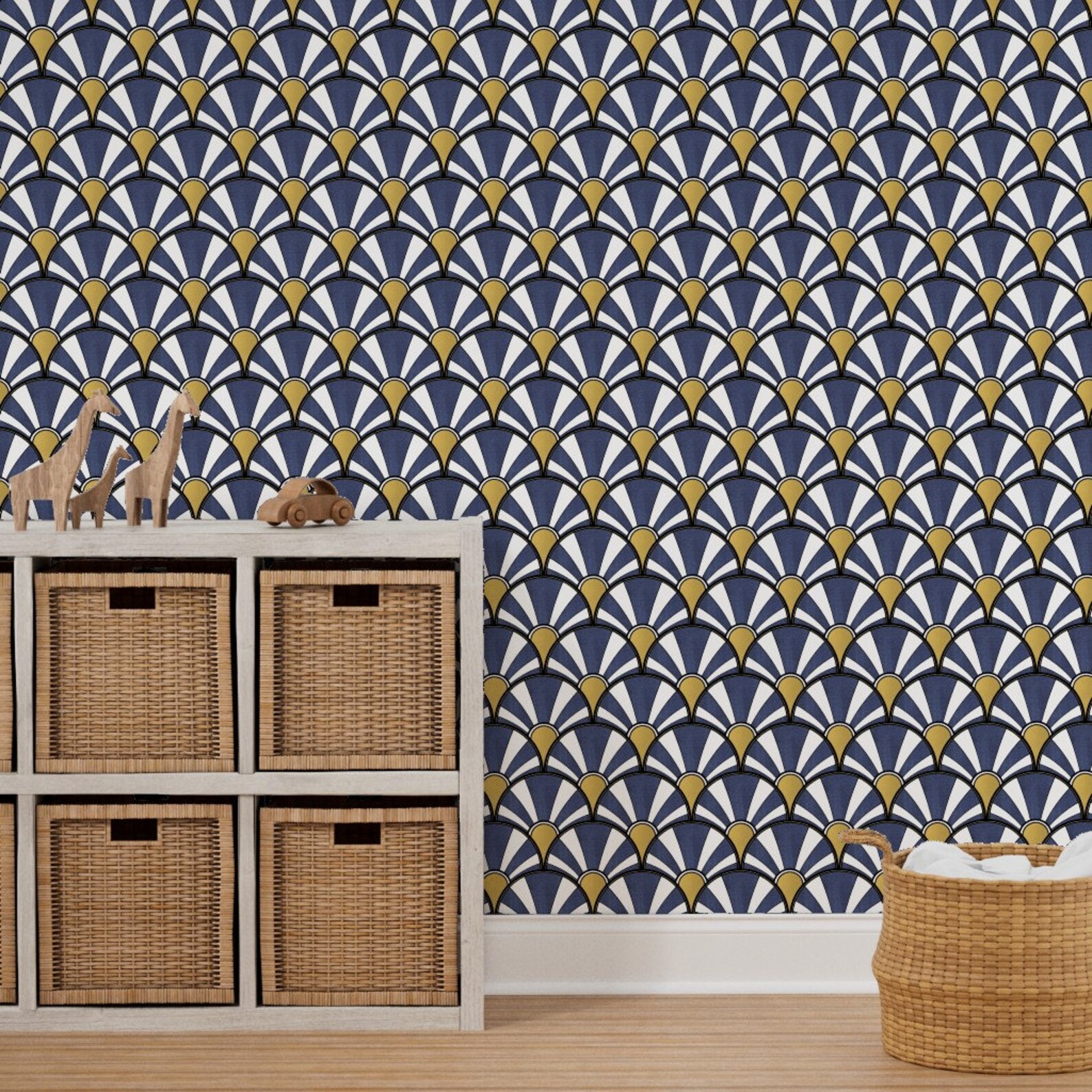 Scallop Pattern Wallpaper Navy Gold White by Suzzincolour - Etsy