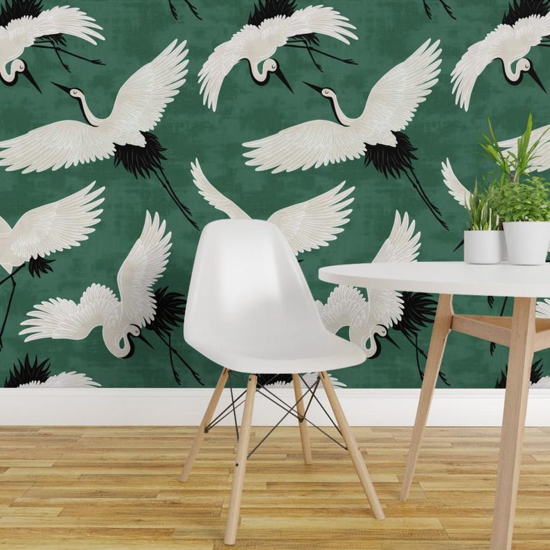 Cranes Removable Peel and Stick Wallpaper - Birds Hollywood Glamour ...