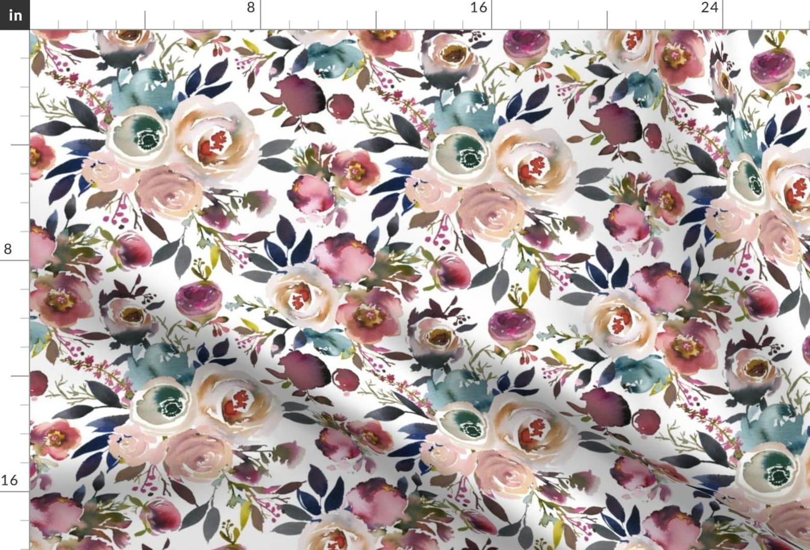 Autumn Floral Fabric - Misty Autumn Rose by Corasofia - Blush Blue ...