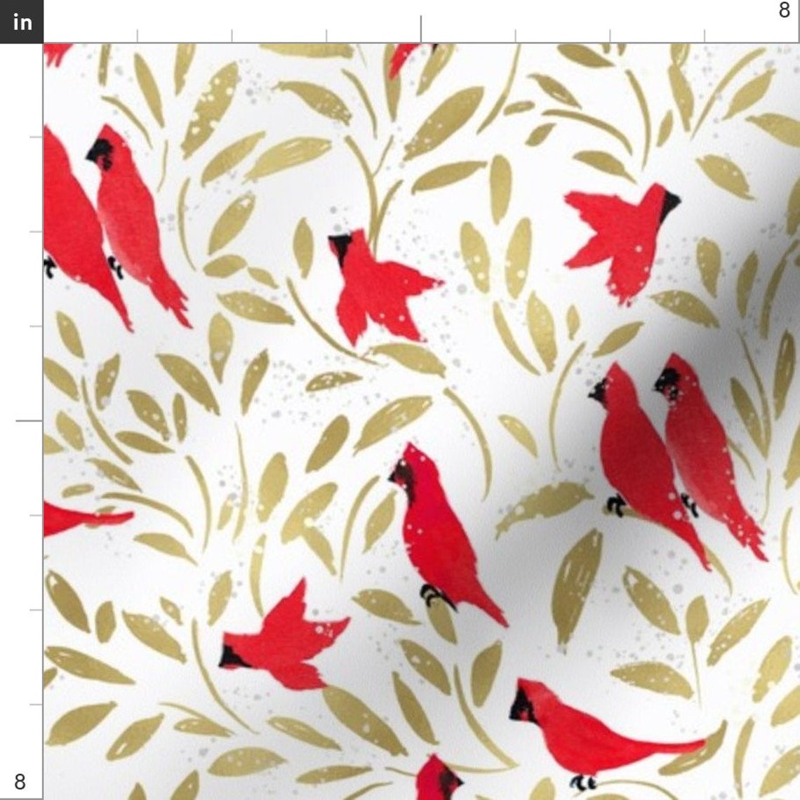 Cardinals Fabric Cardinals by Crystal Walen Birds Gold - Etsy