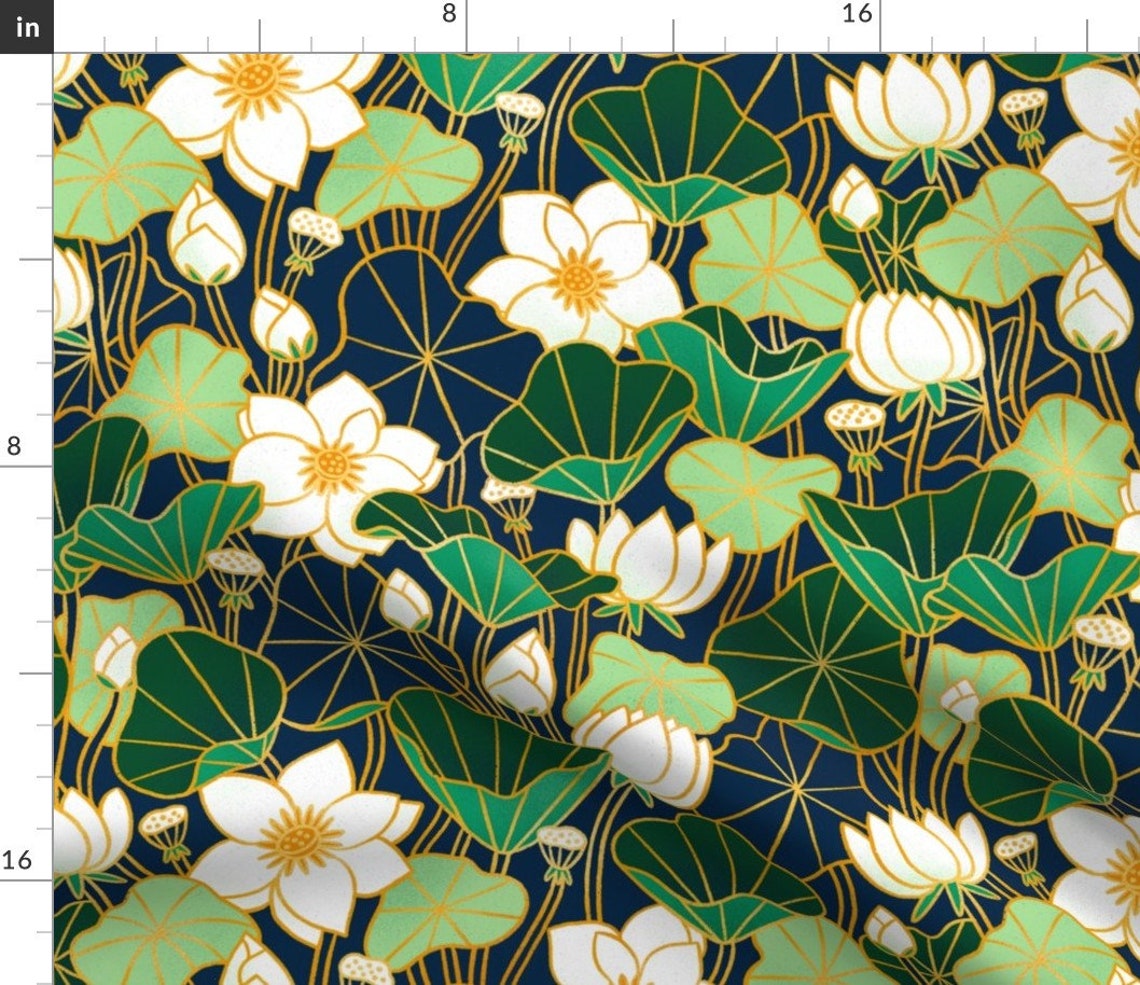 Bohemian Geometric Lily Floral Green and White Fabric Lily | Etsy