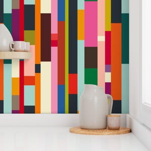 Retro Color Blocking Removable Peel and Stick Wallpaper - Colorful Mod ...