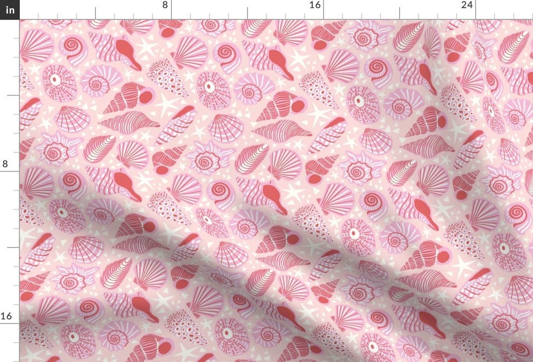 Coastal Shells Fabric - Simple Shells by Vivdesign - Blush Pink Beach ...