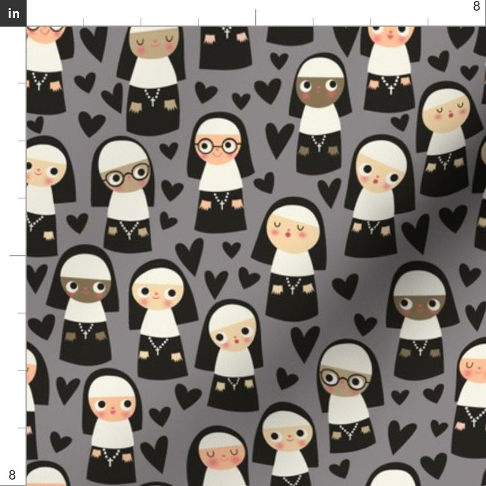 Happy Nuns Fabric Nuns on Gray by Heidikenney Nuns Hearts - Etsy