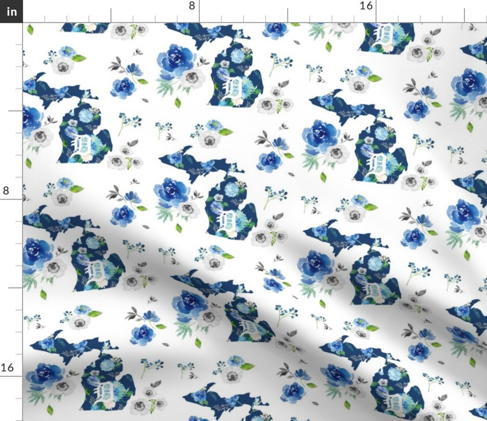 Michigan Fabric Detroit Pride by Shopcabin Blue Floral - Etsy