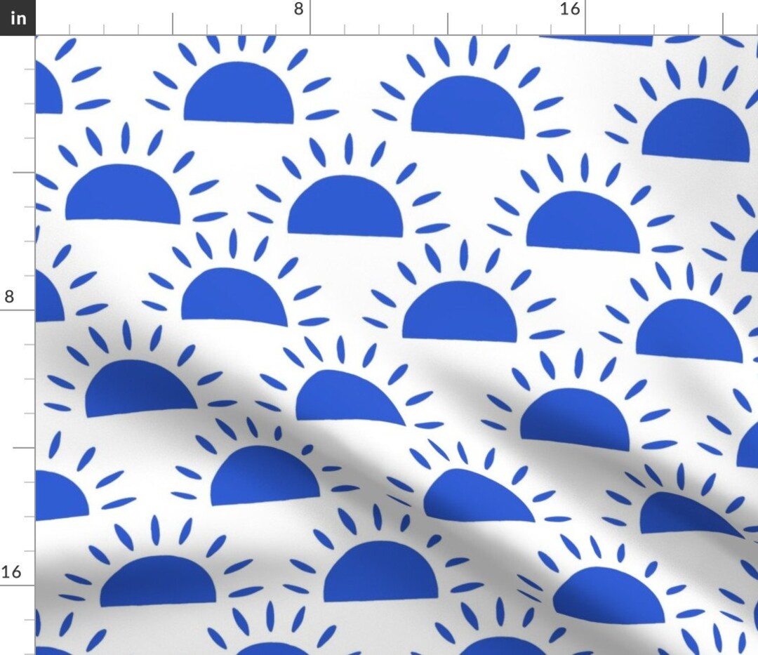 Blue Rising Sun Fabric Half Sun Blue by Anines_atelier Boho Sun Cobalt ...