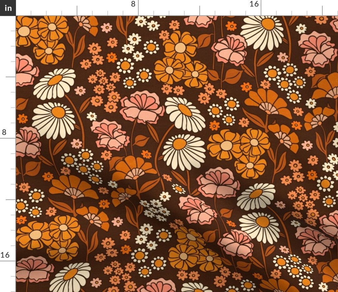 Brown Vintage Floral Fabric Vintage Floral by Kimsa Retro - Etsy