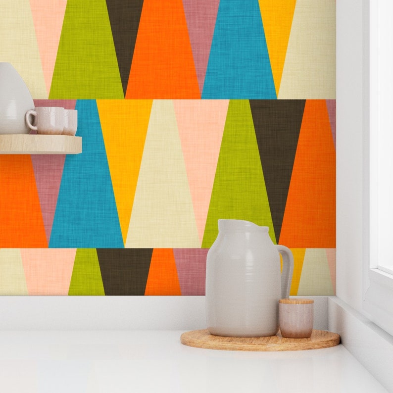 Mid Century Mod Wallpaper Retro Color Block Triangle by - Etsy