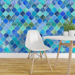 Moroccan Wallpaper - Cobalt Blue and Aqua Decorative Tiles by Micklyn ...