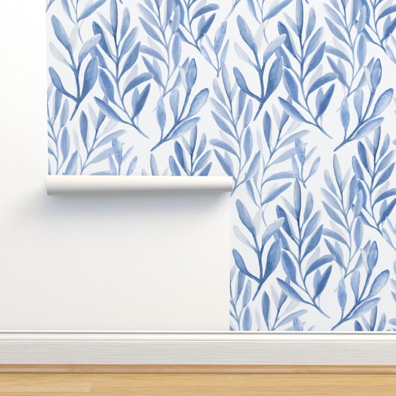 Botanical Wallpaper Cobalt Blue Branches by Katchu Hand - Etsy