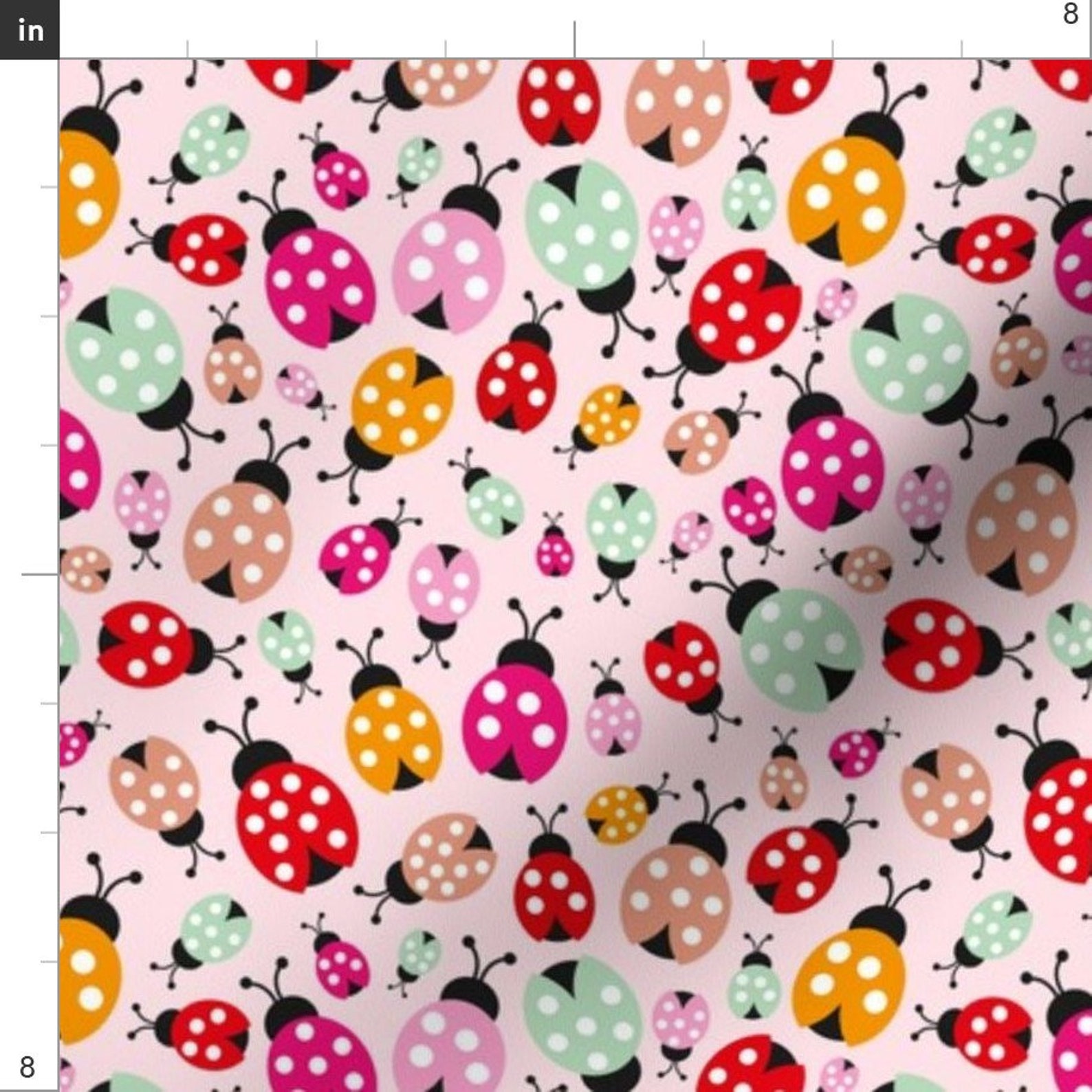 Spring Pink Lady Bug Fabric Colorful Lady Bugs Illustration - Etsy
