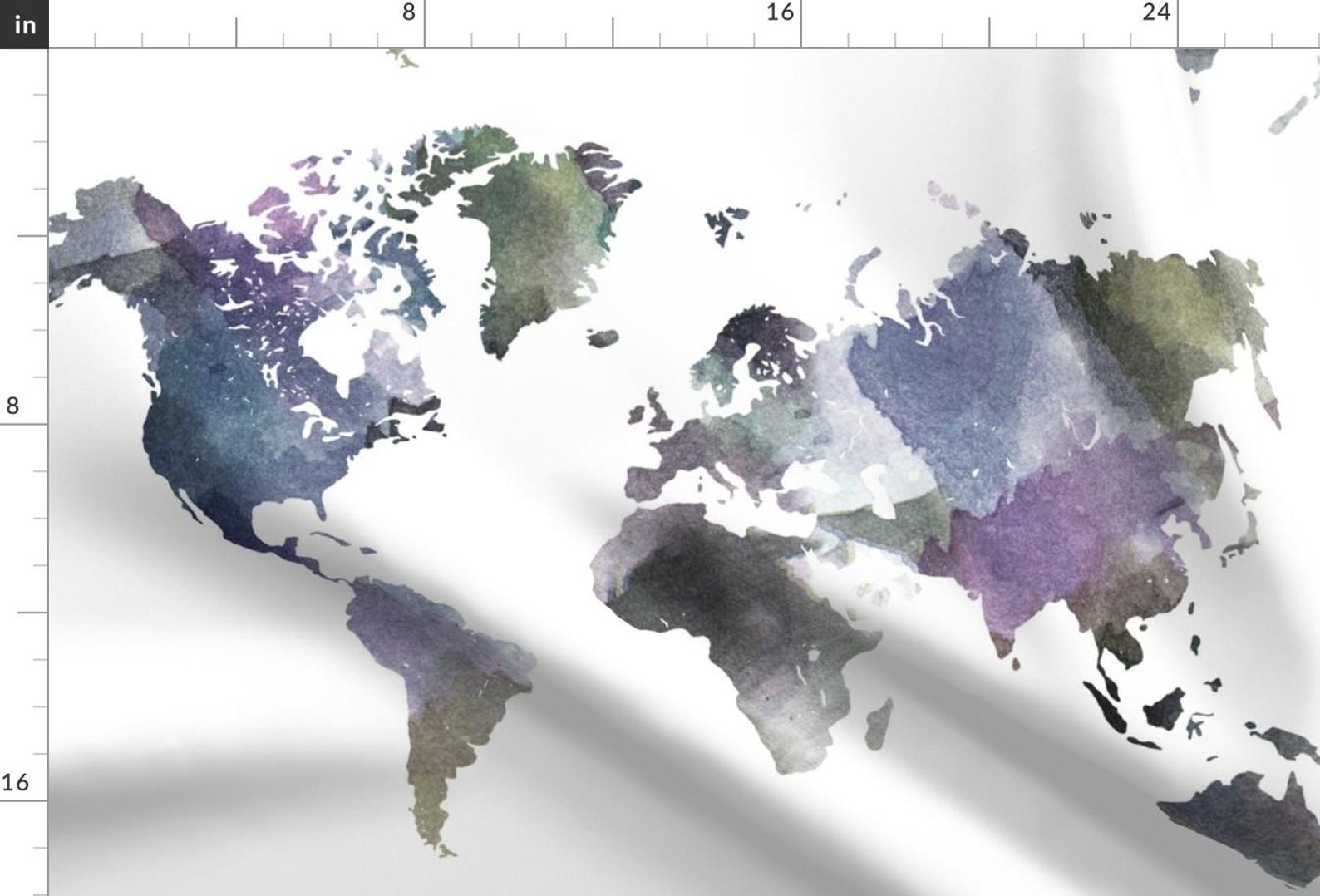 World Map Fabric - Watercolor World by Thin Line Textiles (28" X 18 ...