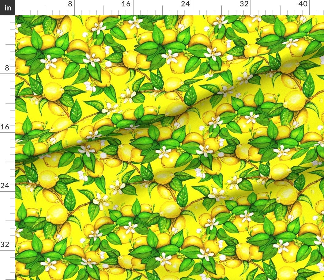 Lemon Citrus Fruit Pattern Floral Fabric Lemon Tree By | Etsy