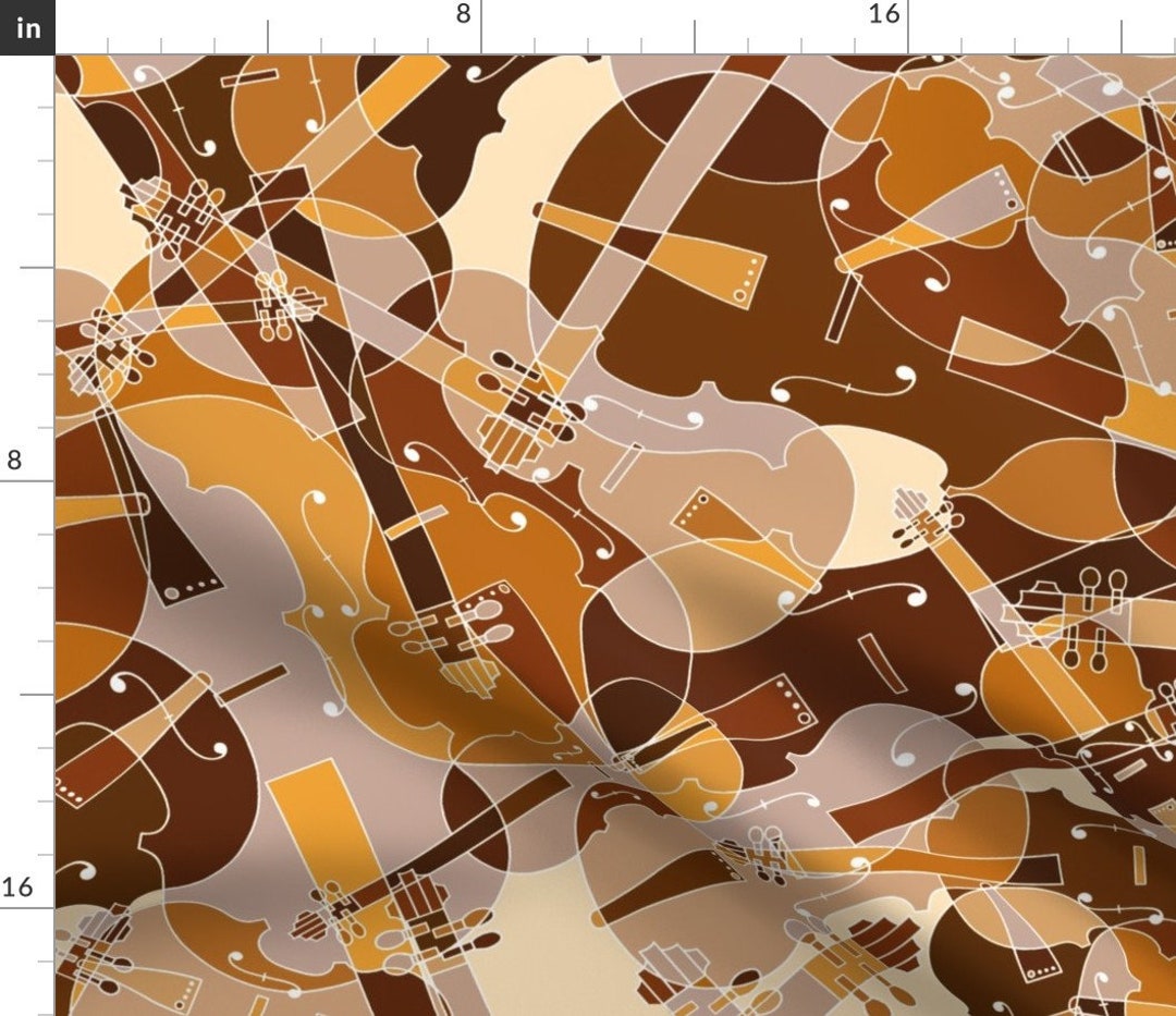 Instruments Fabric Scattered Violins, Violas, Cellos in Brown by Jani ...