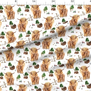 Highland Cow Fabric Highland Cattle Farm by Karolina Papiez Scottish ...