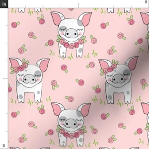 Pigs and Roses Fabric Spotte Pigs-with-roses-on-pink by Lilcubby Pig ...