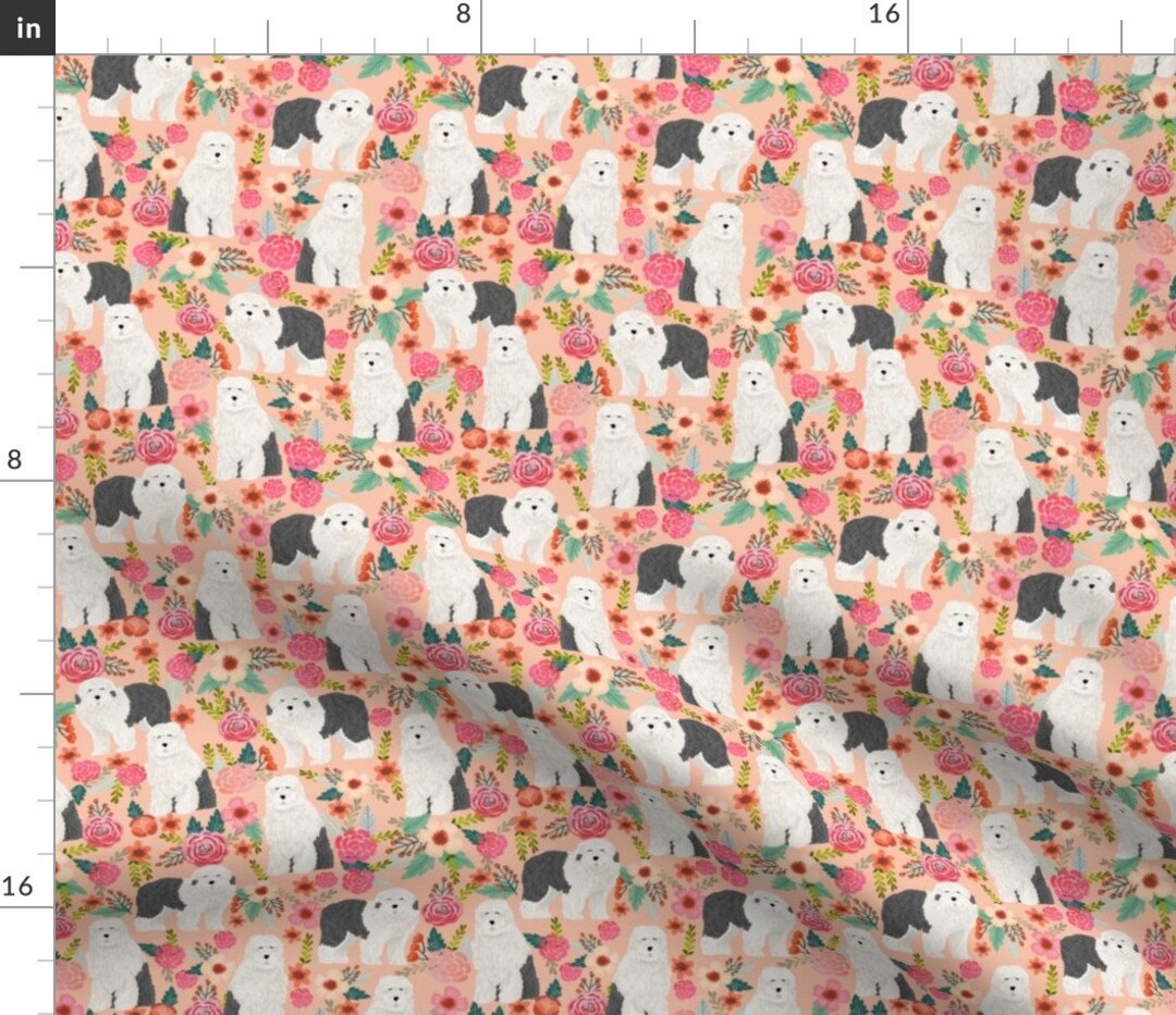 Sheepdog Fabric Old English Sheepdog Florals Cute Floral - Etsy